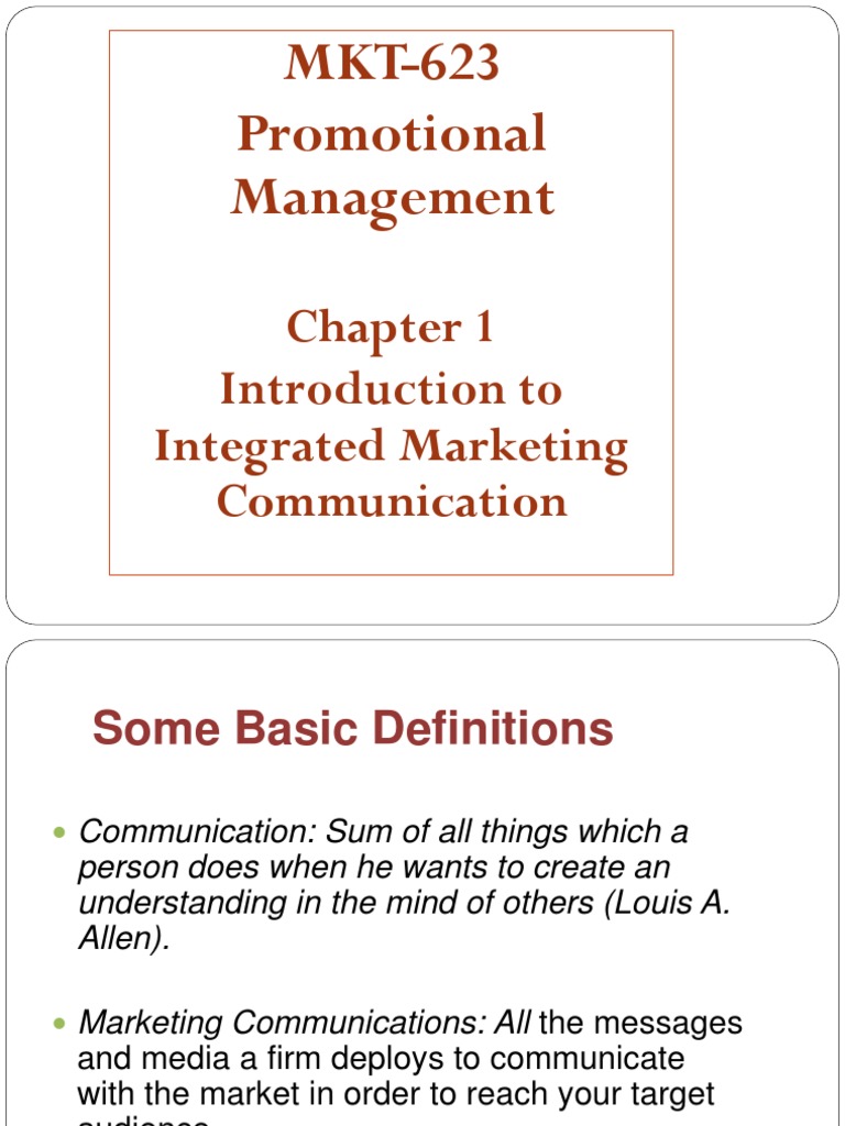 MKT-623 Promotional Management: Introduction To Integrated Marketing ...