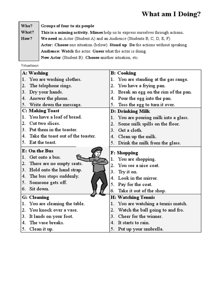 Mime Activities to Guess What Students Are Doing | PDF | Toast | Beverages