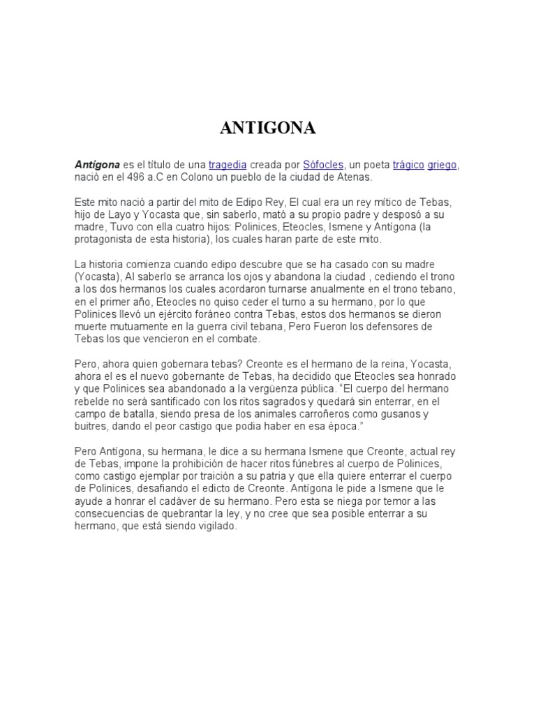 ANTÍGONA: TRAGEDIA DE SÓFOCLES | PDF | Mitología De Grecia Central ...