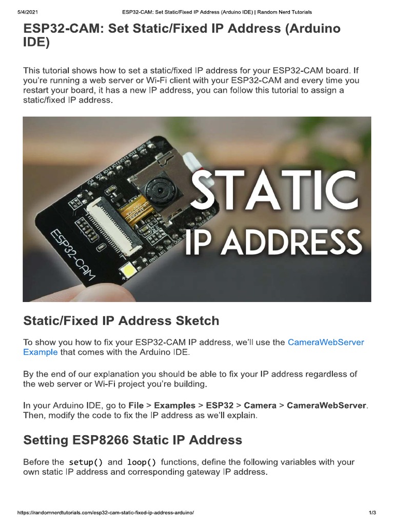 Esp32 Cam Set Static Fixed Ip Address Arduino Ide Random Nerd