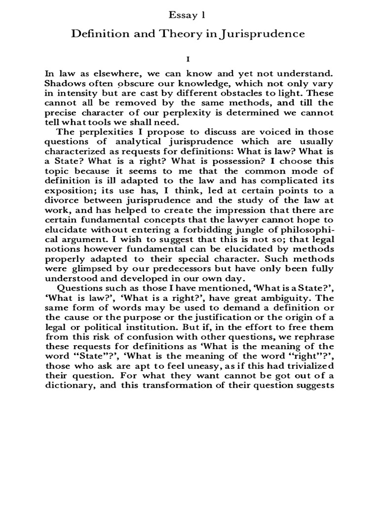 Hart - Definition and Theory in Jurisprudence | PDF | Jurisprudence ...