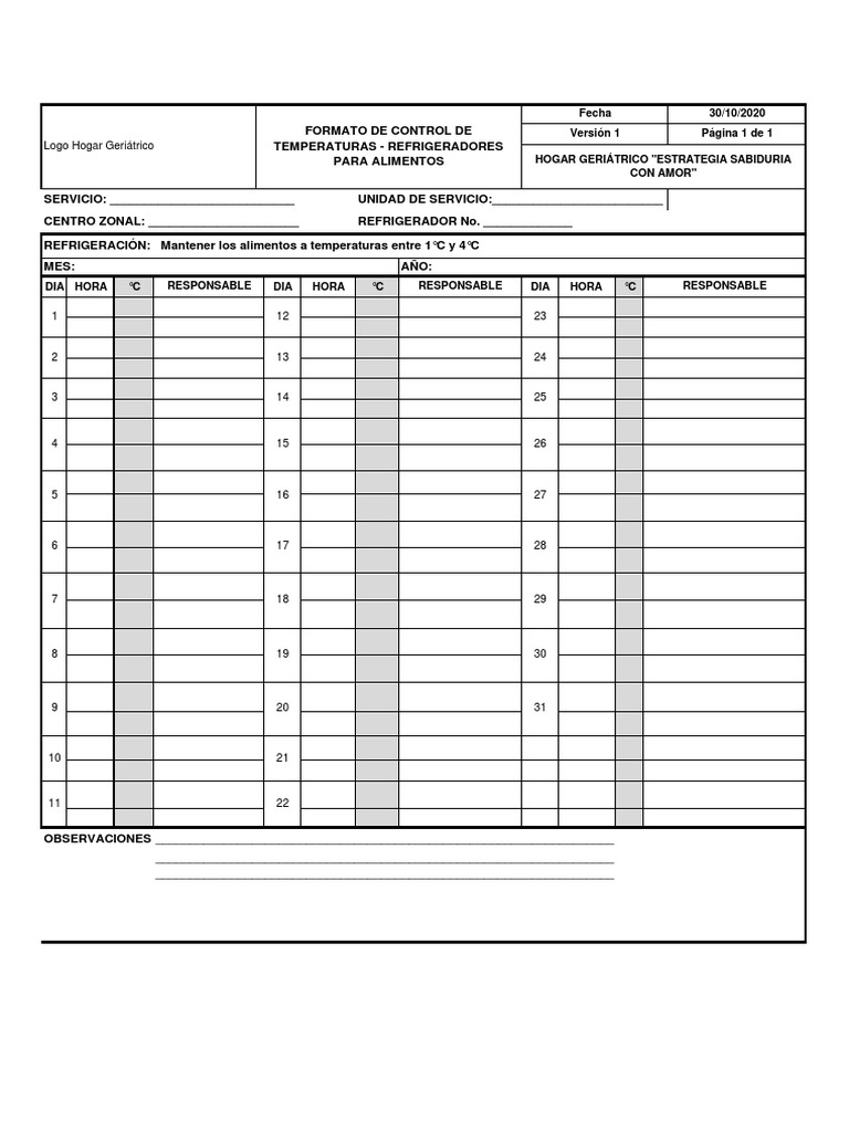 Formato Control de Temperaturas | PDF Formato Control de Temperaturas | PDF
