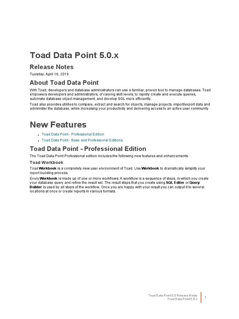 Release Notes About Toad Data Point | PDF | Postgre Sql | Databases