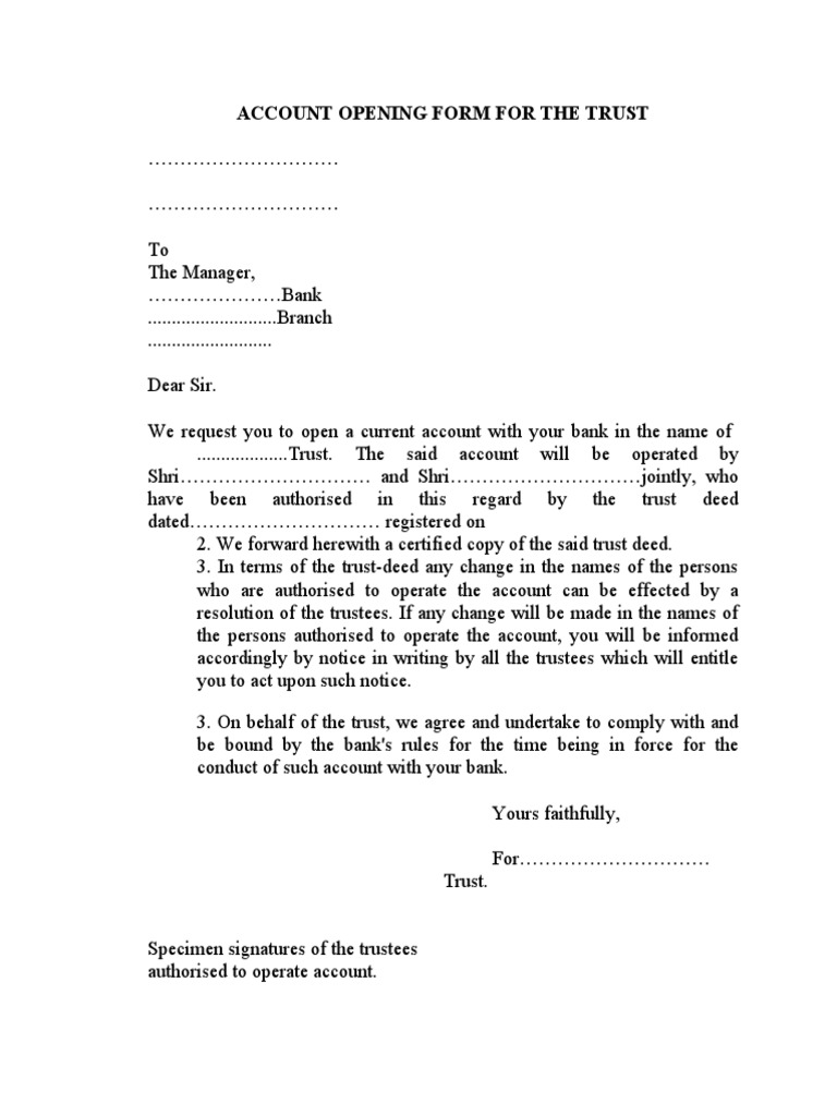 Account Opening Form For The Trust | PDF | Business | Law
