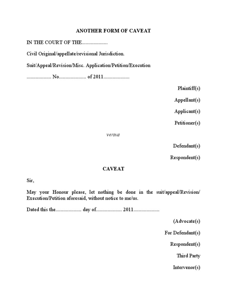 Filing a Caveat: Requirements, Limitations, and Rights | PDF | Lawsuit ...