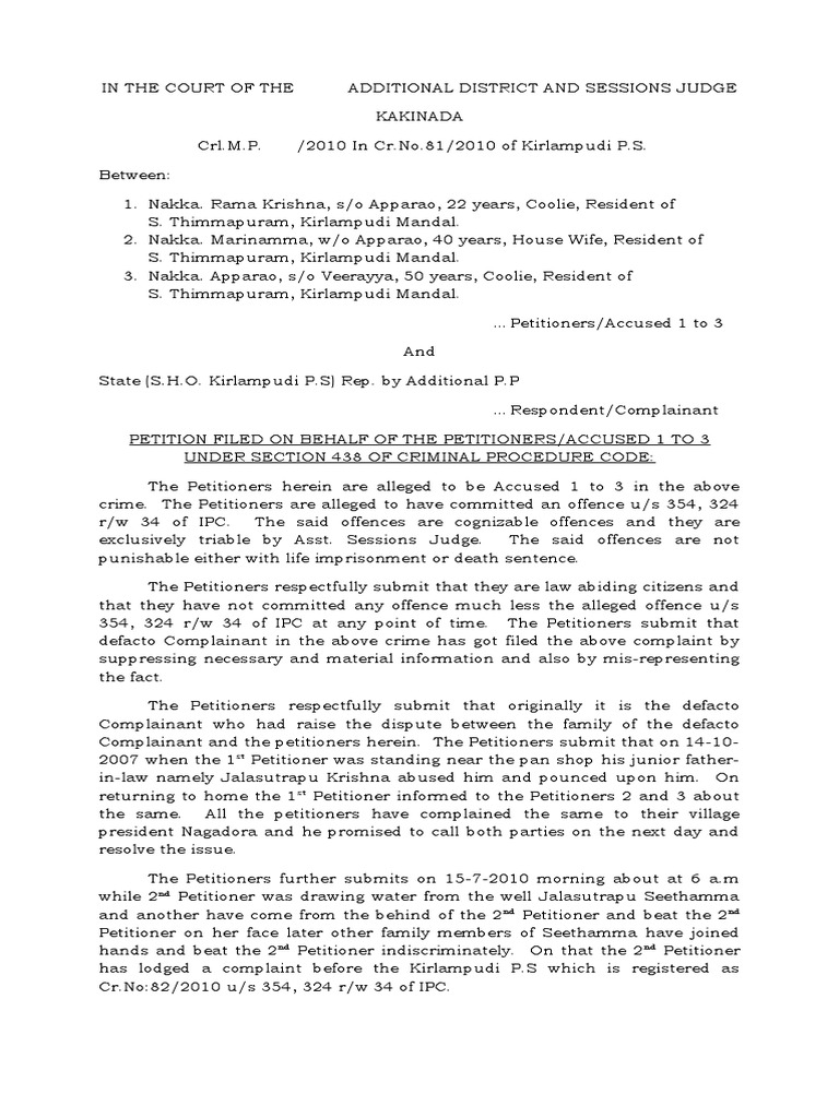 Anticipatory Bail Petition Format | PDF | Bail | Crime & Violence