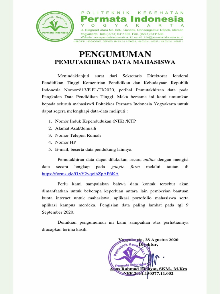 PENGUMUMAN Pemutakhiran Data | PDF