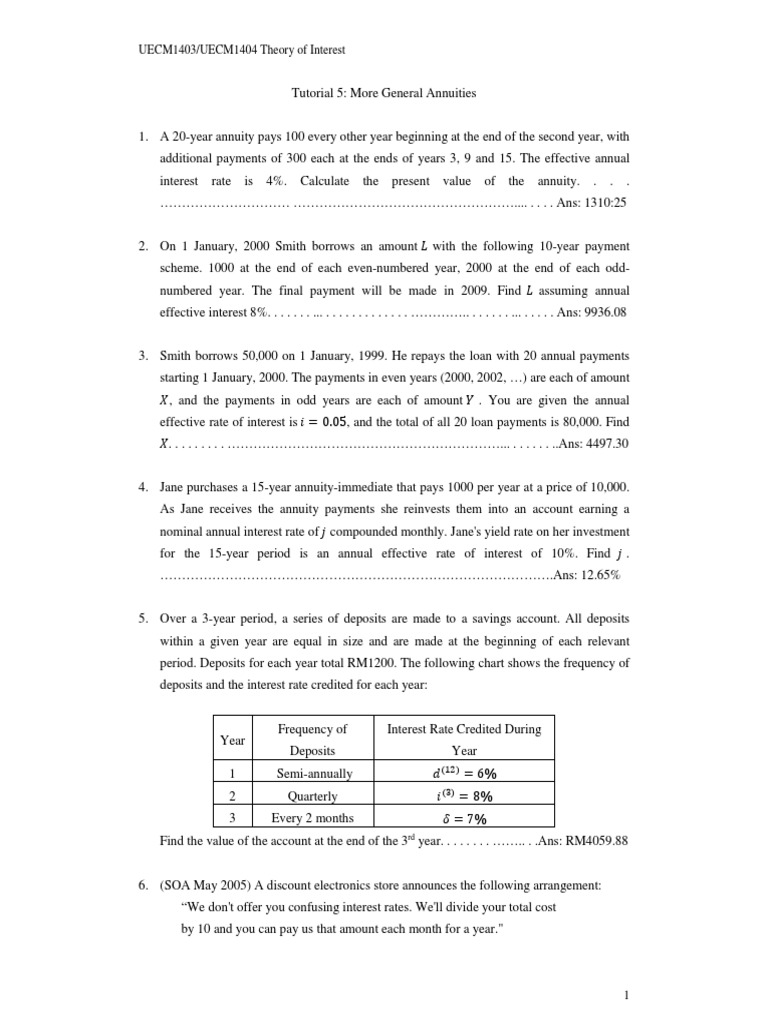 Tutorial 5 | PDF | Present Value | Interest