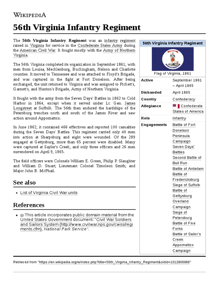 56th Virginia Infantry Regiment: See Also | PDF | Military Operations ...