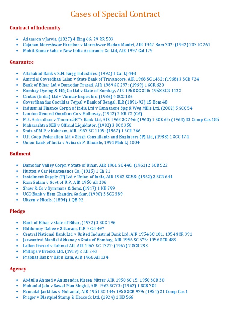 Cases of Special Contract | PDF