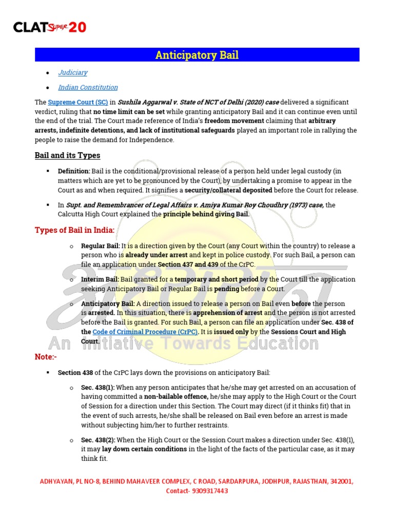 Anticipatory Bail: Bail and Its Types | PDF | Bail | Arrest