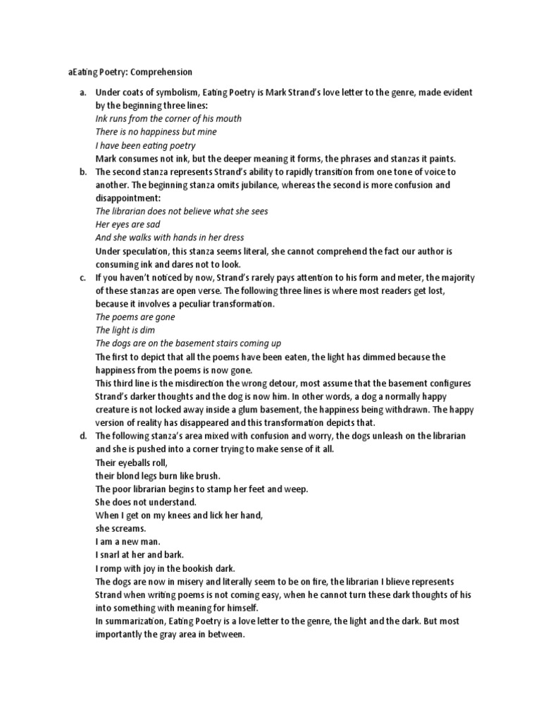 Analyzing Mark Strand's "Eating Poetry" | PDF | Poetry