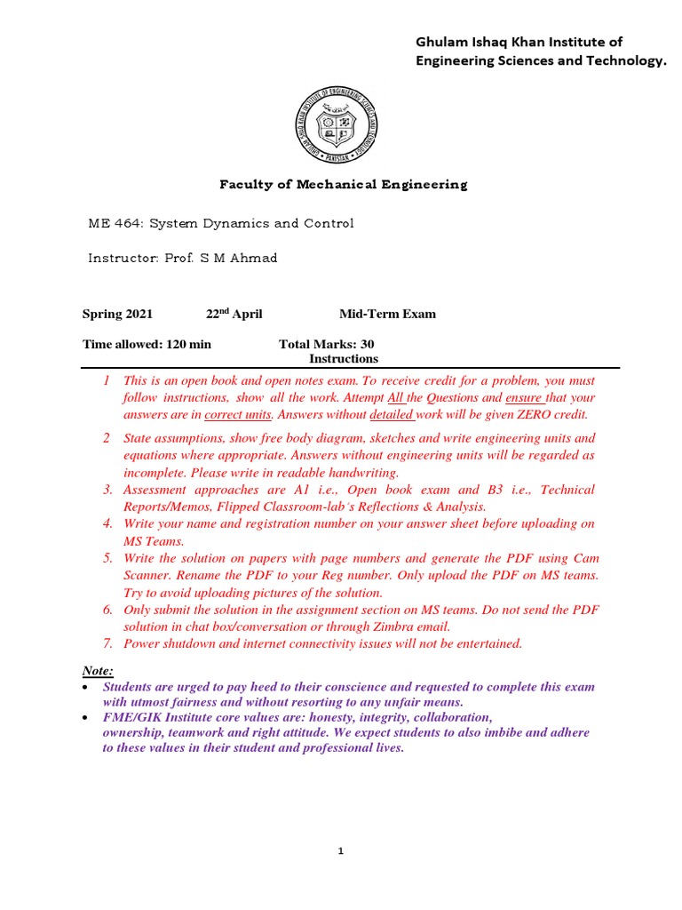 ME464 Mid Exam Rev4F | PDF | Control Theory | Electrical Engineering