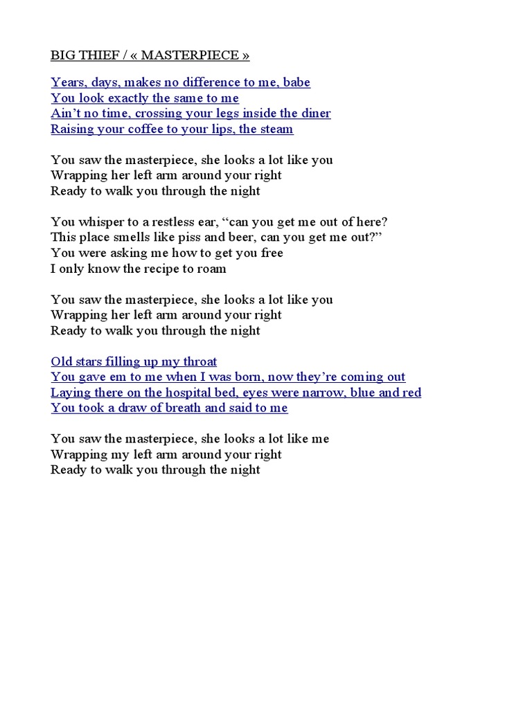 Big Thief - Masterpiece - Lyrics | PDF