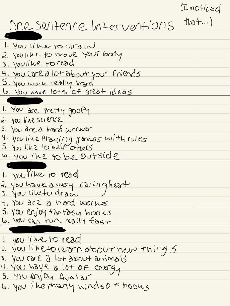 One Sentence Interventions | PDF