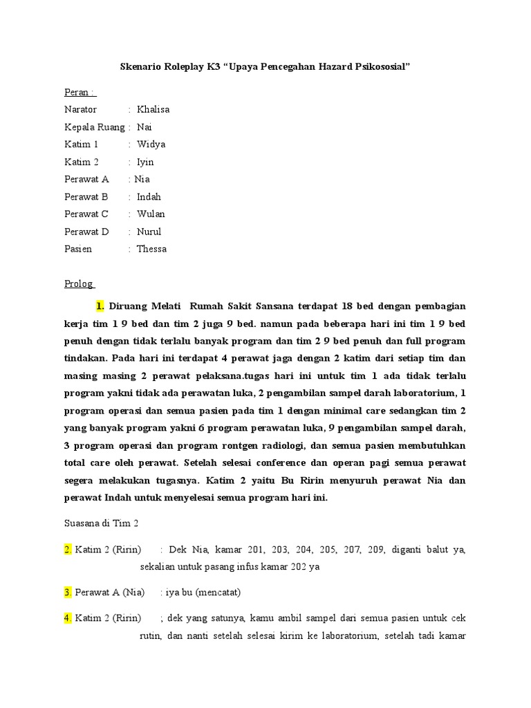 Skenario Roleplay K3 Psikososial | PDF