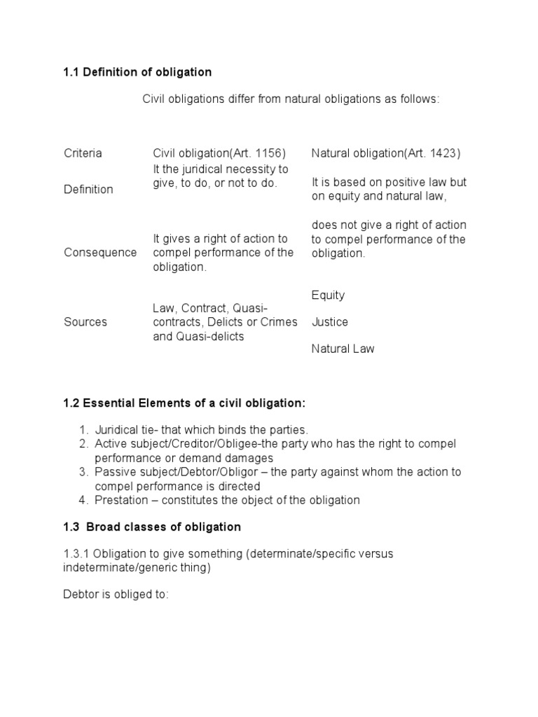 1.1 Definition of Obligation | PDF | Law Of Obligations | Negligence