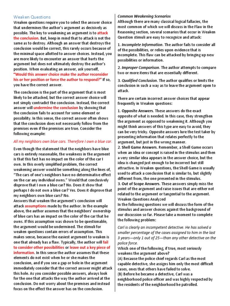 Weaken Questions: Attack The Conclusion | PDF | Argument | Senses