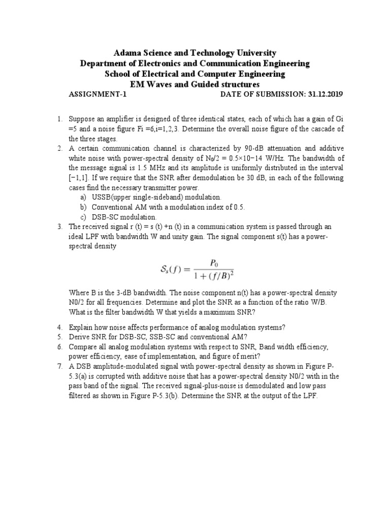 Assignment 1 Communication | PDF | Signal To Noise Ratio | Bandwidth (Signal Processing)
