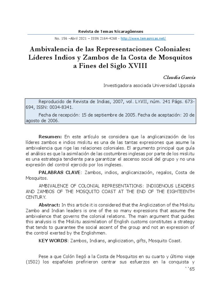 Ambivalencia de Las Representaciones Coloniales Costa Mosquitia ...