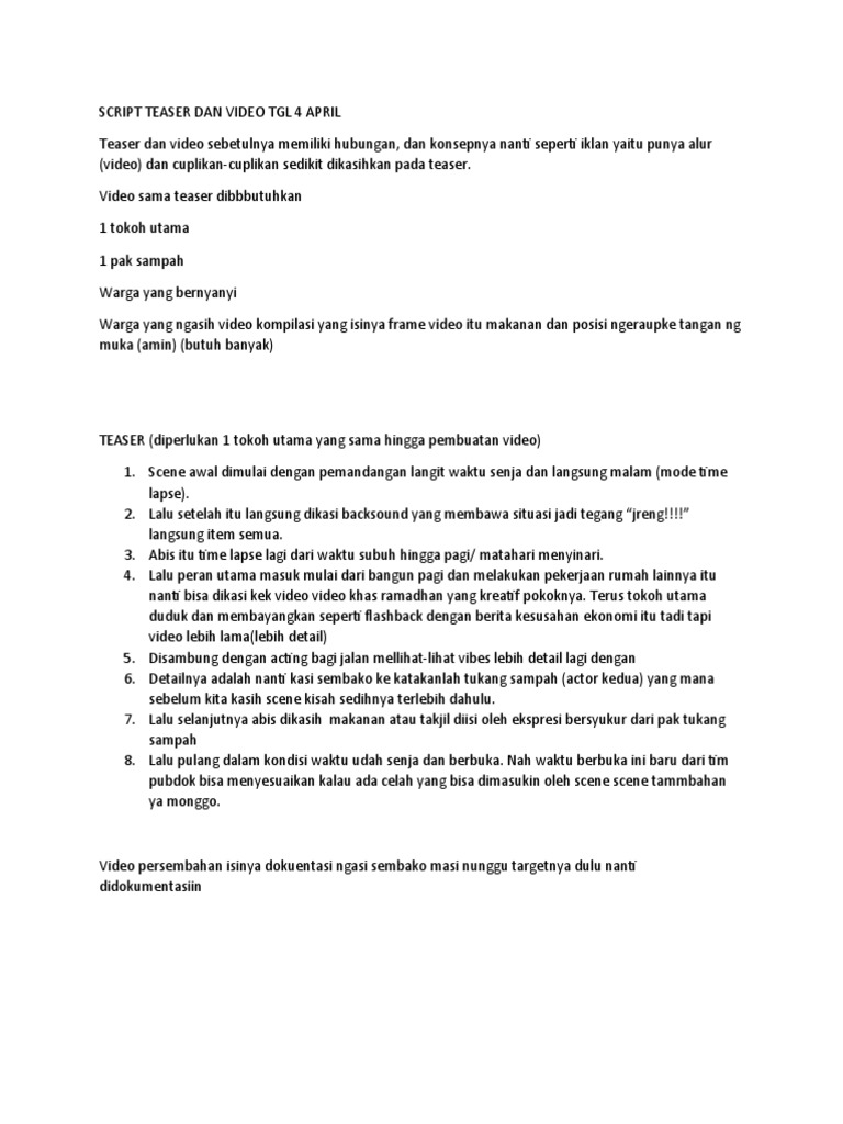 Script Teaser Dan Video TGL 4 April | PDF