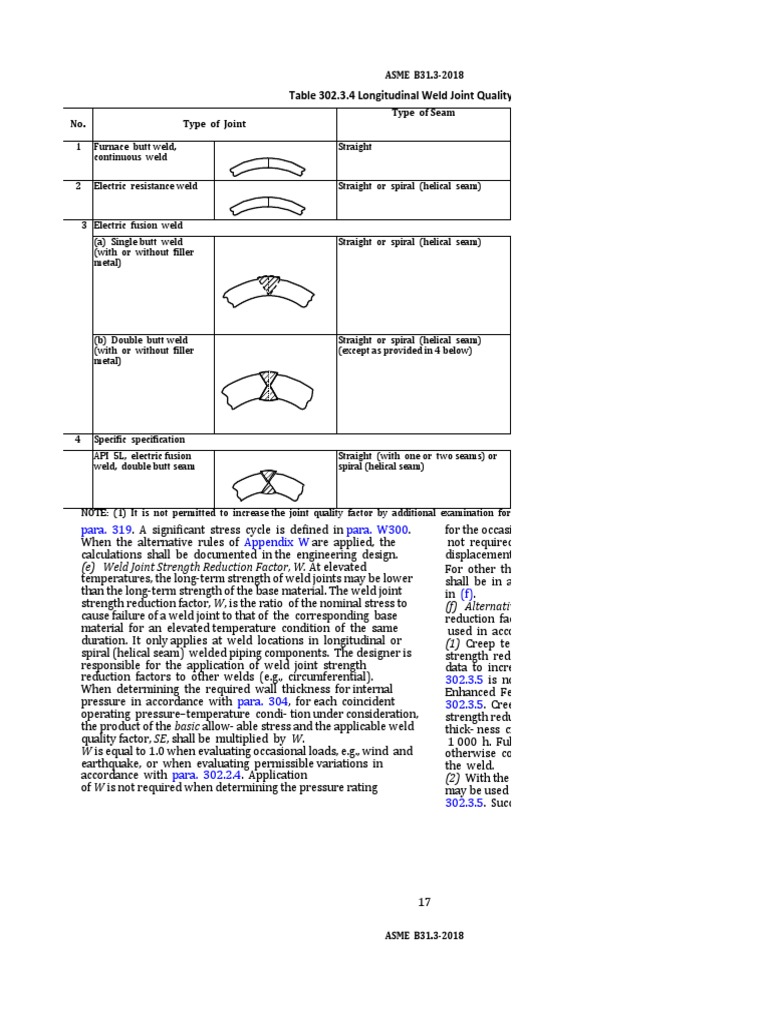Table 302.3.4 Longitudinal Weld Joint Quality Factor, E: ASME B31.3 ...