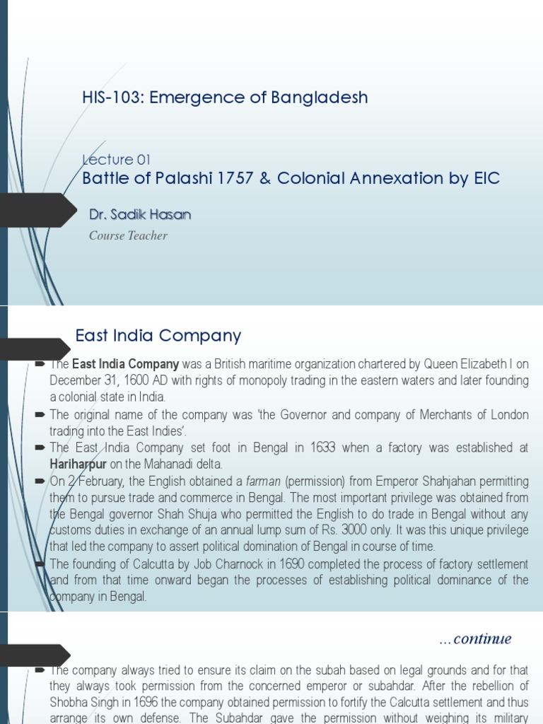 HIS103 Lec 01 Battle of Palashi & Colonial Annexation by EIC | PDF ...
