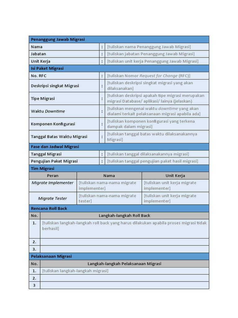 Template - Form Migrasi RCS 0.1 | PDF