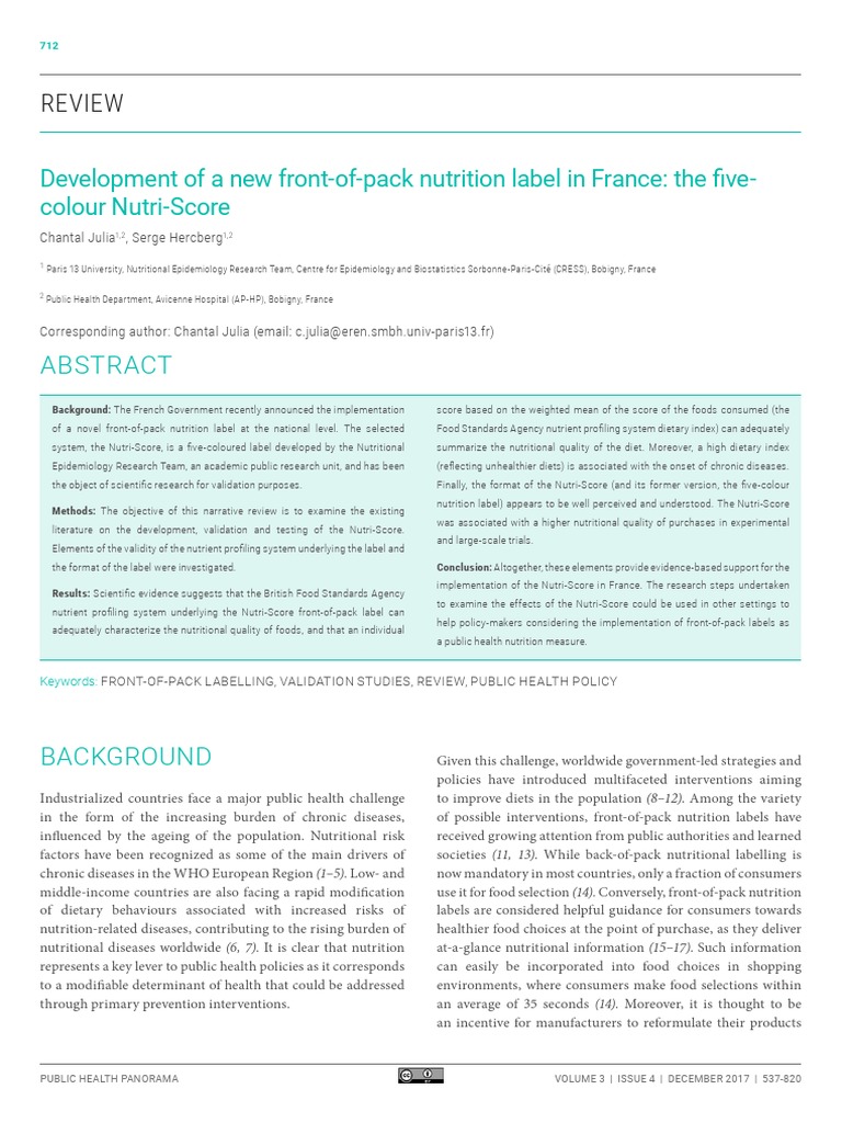 Development of A New Front-Of-Pack Nutrition Label in France: The Five ...