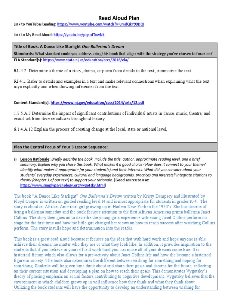 Shared Reading A Dance Like Starlight | PDF | Goal | Dream