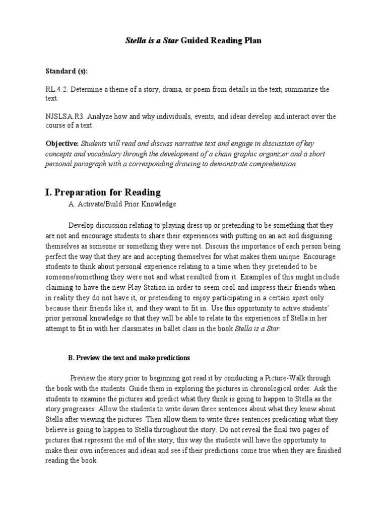 Stella is a Star: Guided Reading Plan | PDF | Reading Comprehension ...