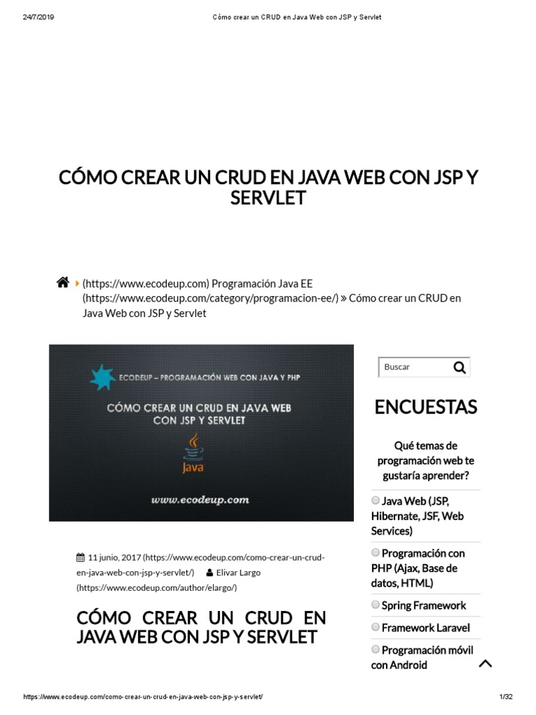 Cómo Crear Un CRUD en Java Web Con JSP y Servlet | PDF | Java (lenguaje ...