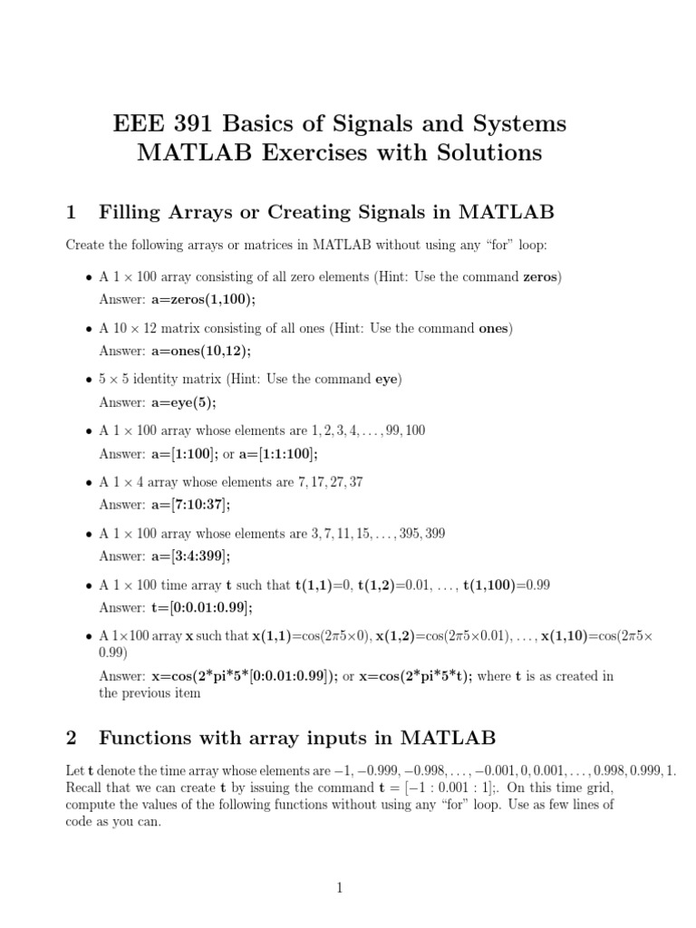 MATLAB Tutorial Exercises Solns | Download Free PDF | Matlab | Matrix ... MATLAB Tutorial Exercises Solns | Download Free PDF | Matlab | Matrix ...