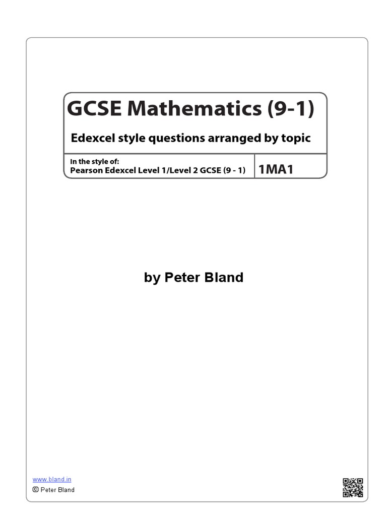 GCSE Mathematics (9-1) : Edexcel Style Questions Arranged by Topic | PDF