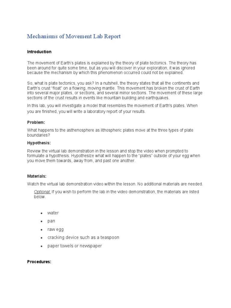 Mechanisms of Movement Lab Report: Problem | PDF | Plate Tectonics ...