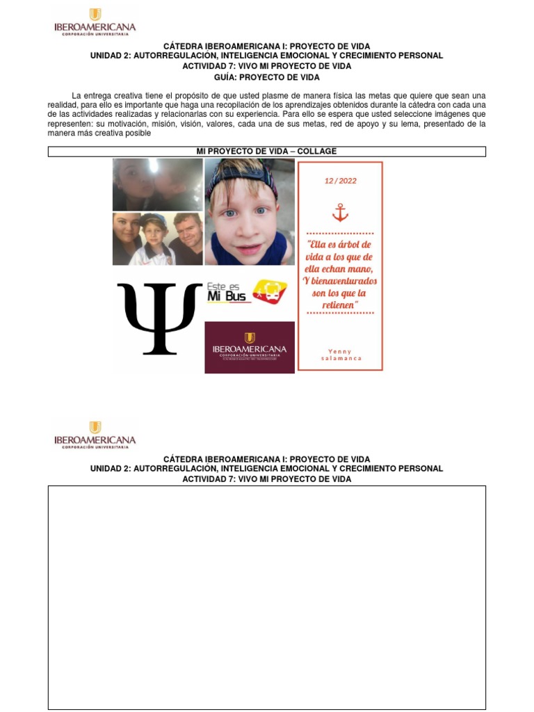 Guía Mi Proyecto de Vida Collage | PDF | Relaciones personales, crianza ...