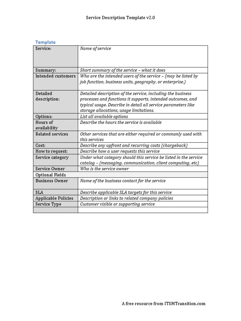 Service Description Template | PDF | Microsoft Outlook | Cyberspace