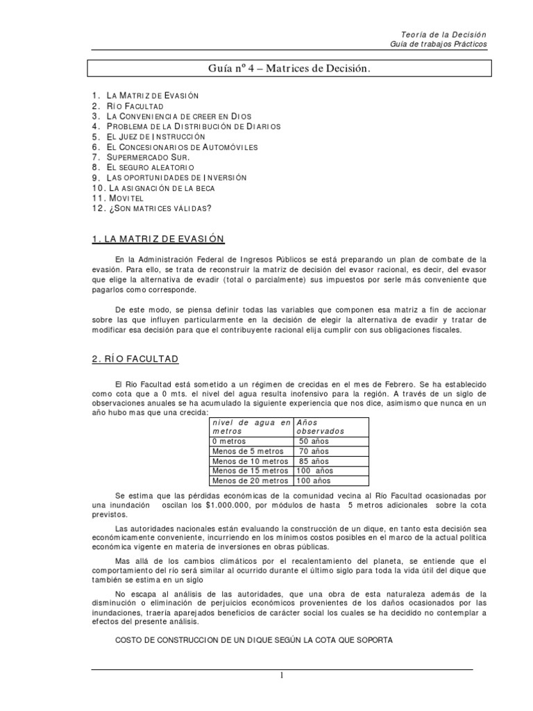 Guia TP 04 Matrices de Decision | PDF | Compartir (Finanzas) | Matriz (Matemáticas)