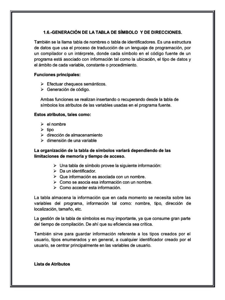 16 Generacion de Tabla de Simbolos y de Direcciones | PDF | Compilador ...