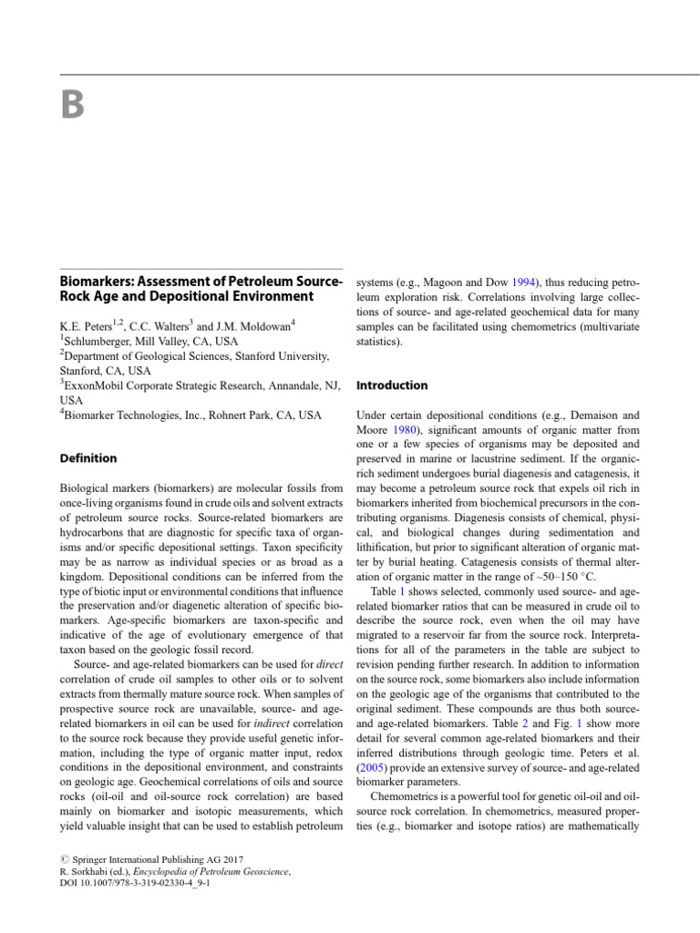 Biomarkers - Assessment of Petroleum SourceRock Age and Depositional ...