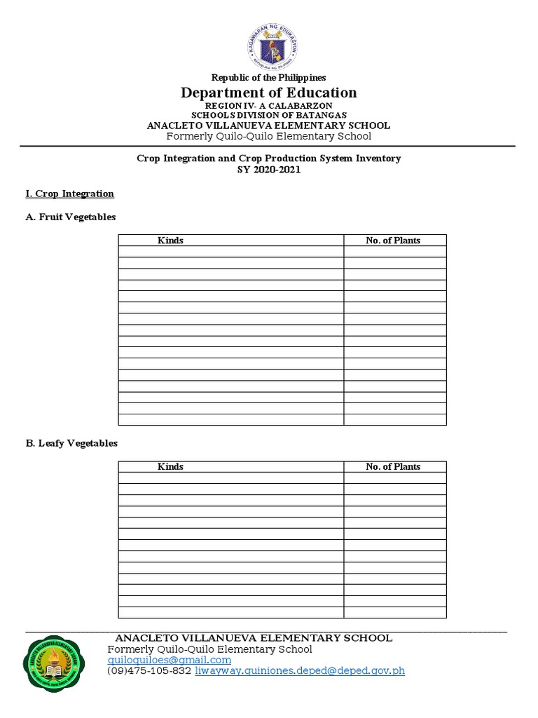 AVES - Crop Integration and Crop Production System Inventory | PDF ...