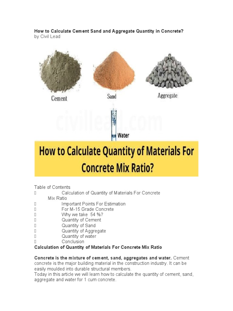 How To Calculate Cement Sand and Aggregate Quantity in Concrete | PDF | Litre | Density