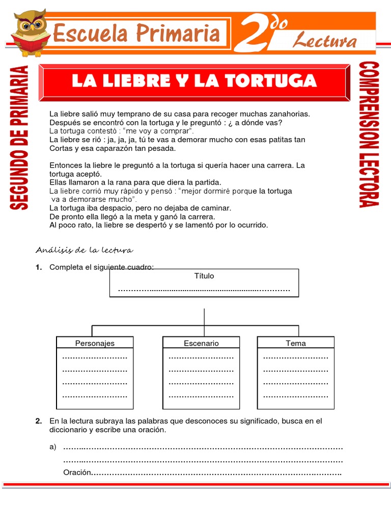 La Liebre y La Tortuga para Segundo de Primaria | PDF | Tortuga