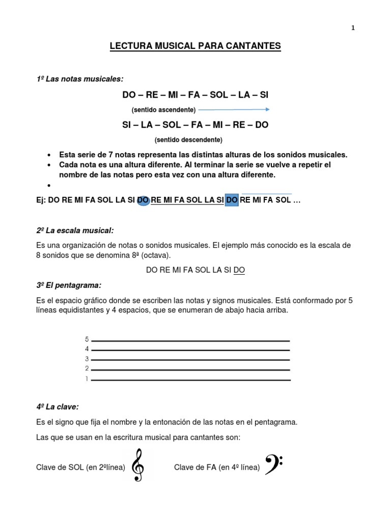 LECTURA MUSICAL PARA CANTANTES (Apunte 1) | PDF