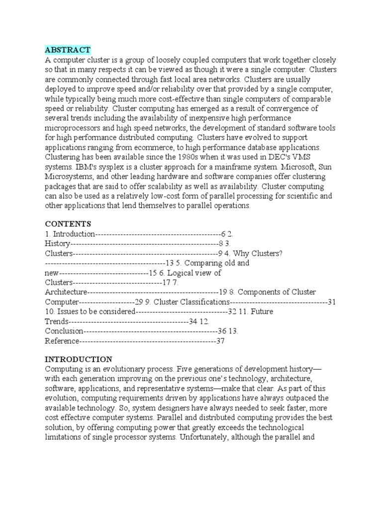 CLUSTER COMPUTING Report | Download Free PDF | Computer Cluster | Grid Computing
