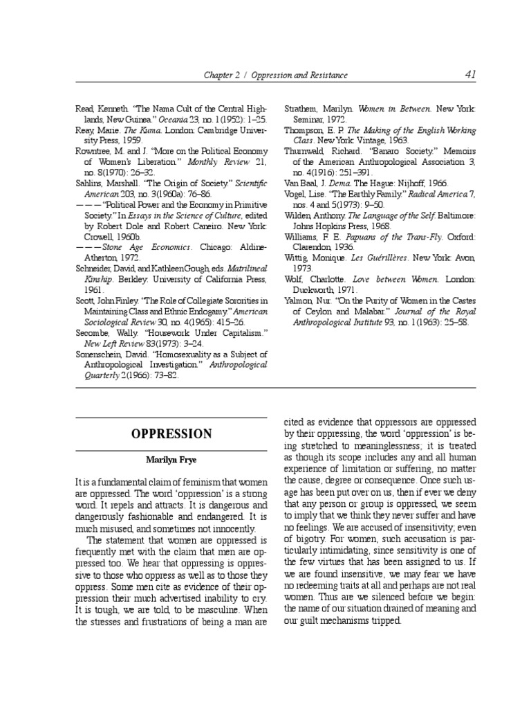 Frye Oppression | PDF | Race (Human Categorization) | Self Esteem