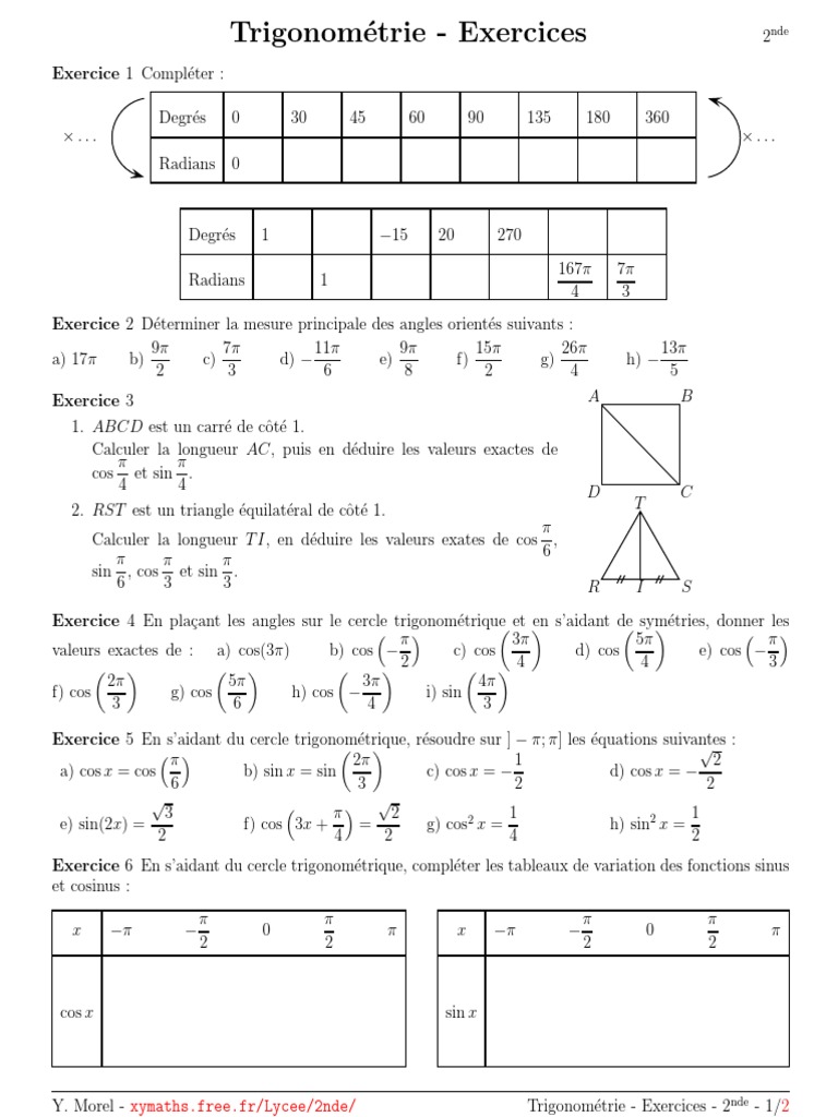 Cours 2nde Trigonometrie Exercices | PDF | Fonction trigonométrique ...