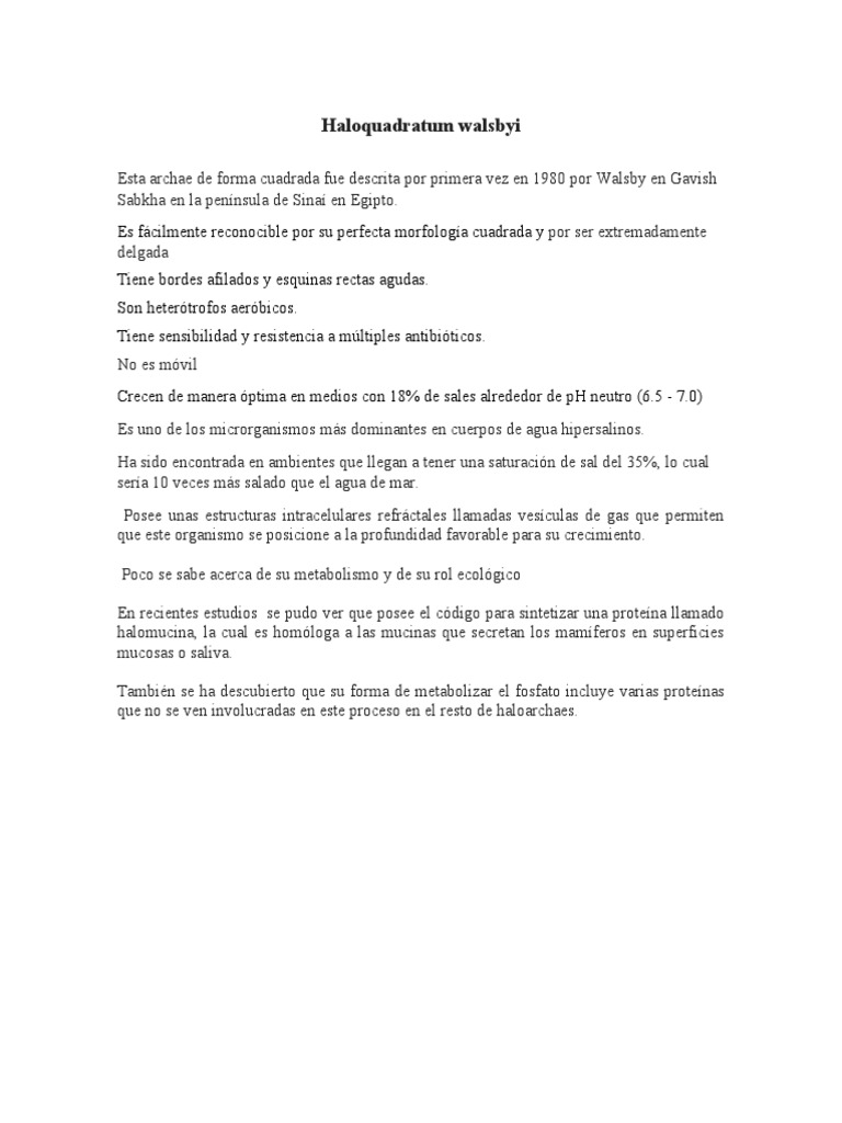 Haloquadratum Walsbyi Microbiologia | PDF