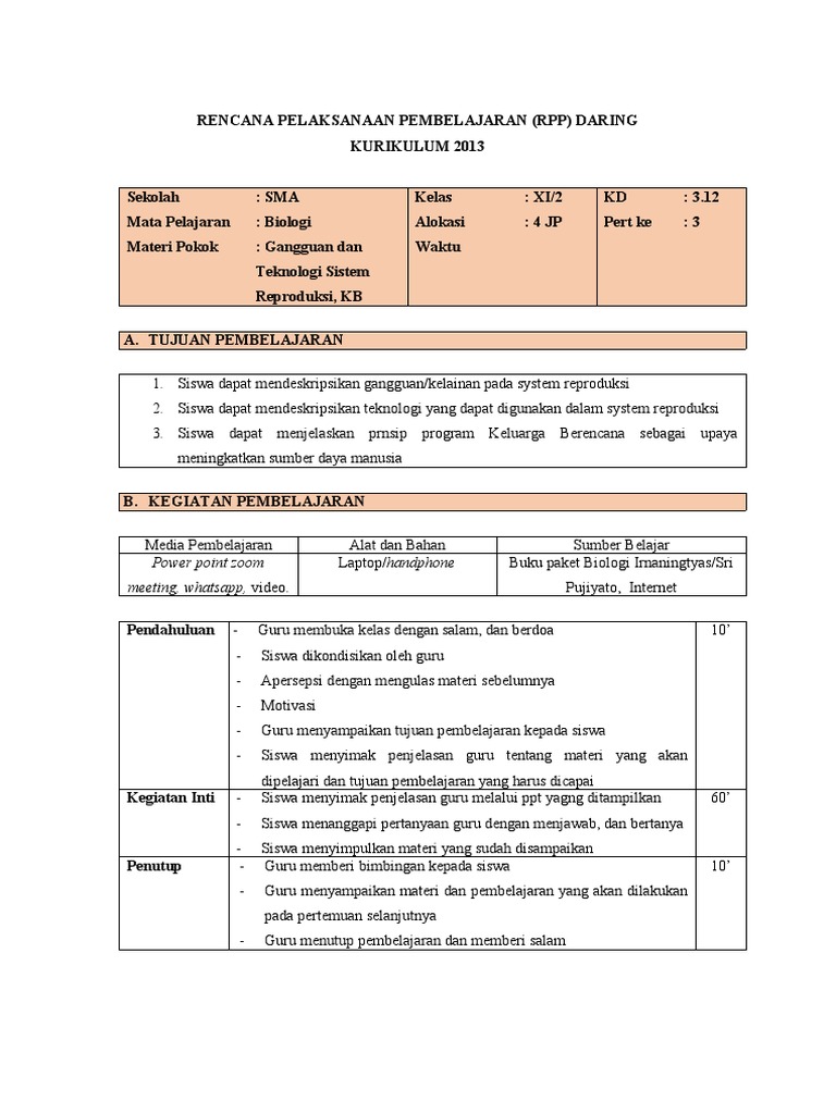 RPP 3 Sistem Reproduksi | PDF