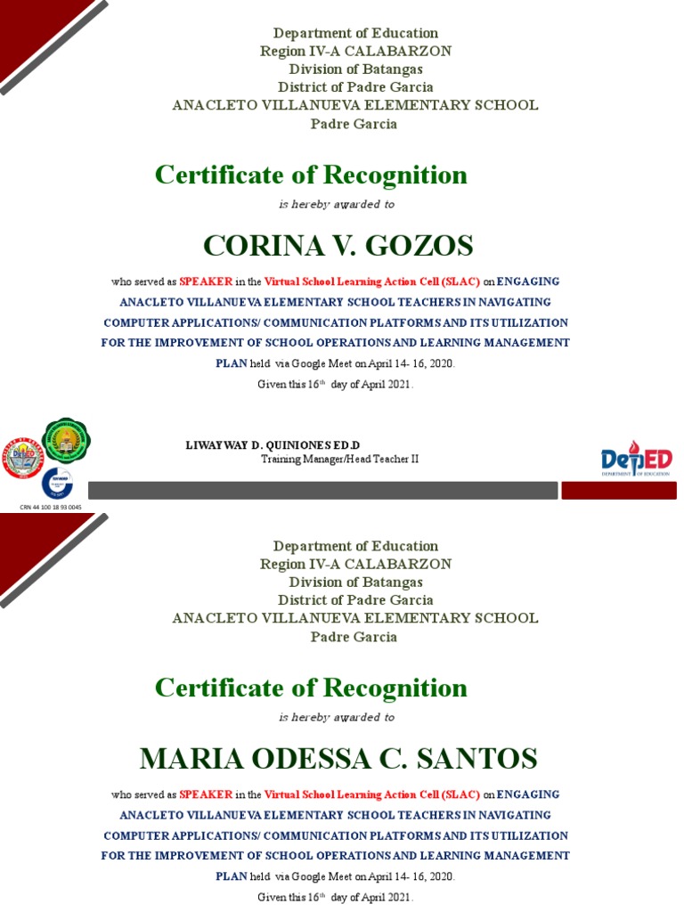 SLAC April 2021-Certificates | PDF